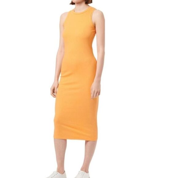 Zara | Dresses | Zara Ribbed Bodycon Large Yellow Ornage Midi ...